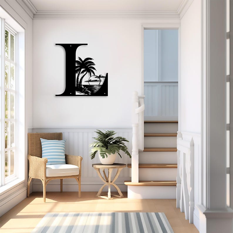 Coastal Monogram Initial L Metal Sign Beach, House Wall Decor - Etsy