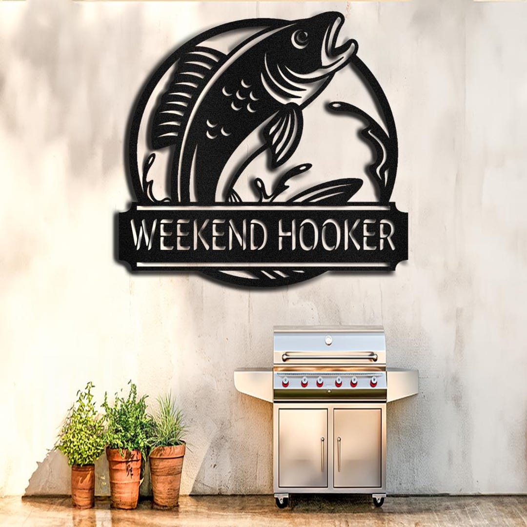 Metal Fish Sign, Personalized Fishing Metal Wall Art, Indoor Outdoor ...