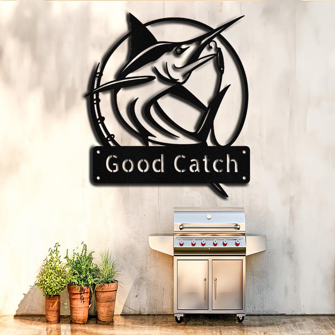 Metal Fish Sign, Custom Marlin Fish Metal Wall Art, Personalized Marlin ...