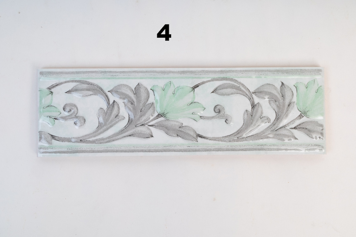 Italian Ceramic Floral Tile Border Trim 6cm X 20cm (vintage Made in ...