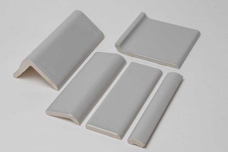 Glossy Gray Ceramic V-cap, Mud Cap, Bullnose, Quarter Round and Cove ...