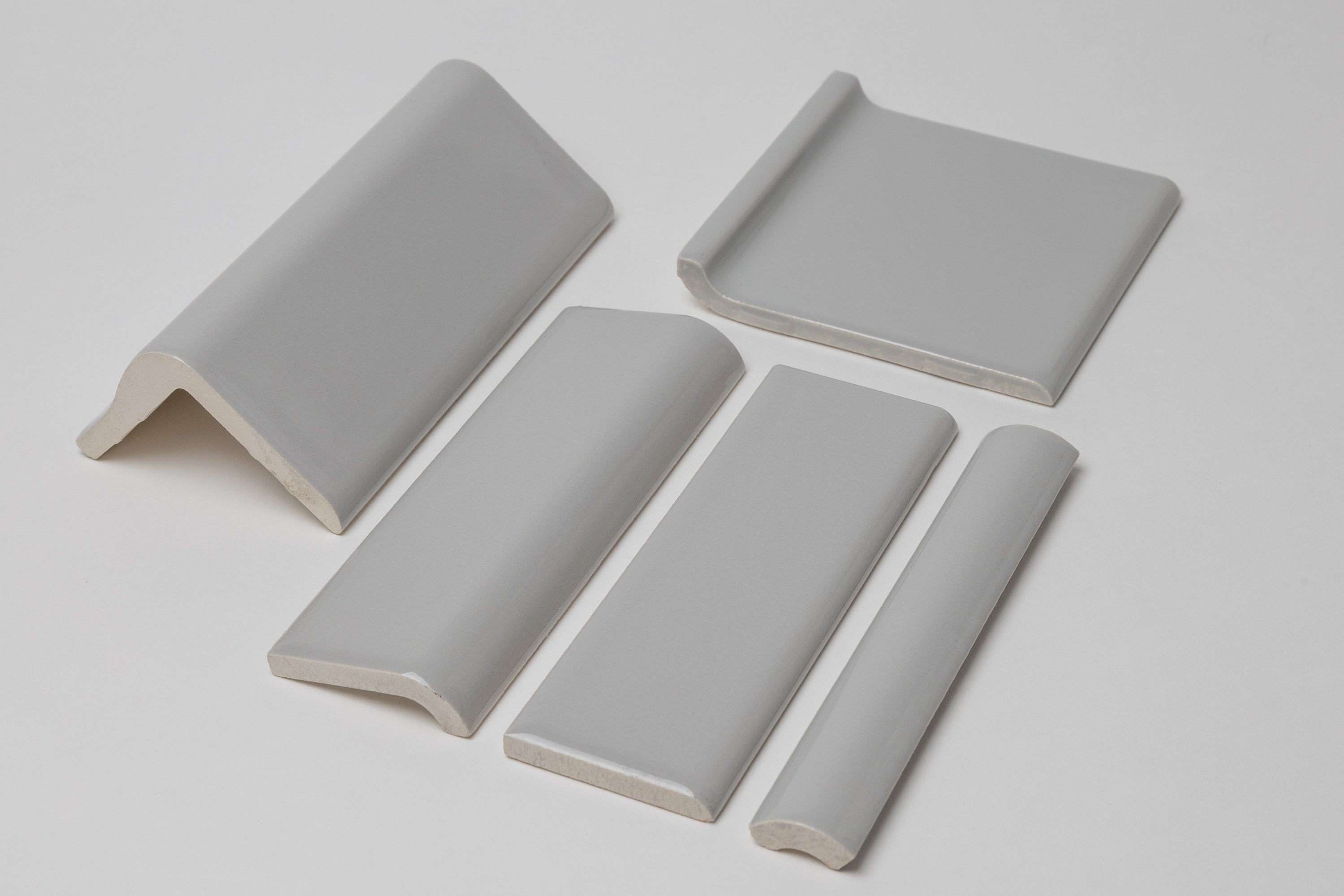 Glossy Gray Ceramic V-cap, Mud Cap, Bullnose, Quarter Round and Cove ...