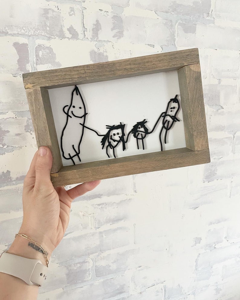 Line Art Kids Artwork Wood 3D Family Photo Mom Birthday - Etsy
