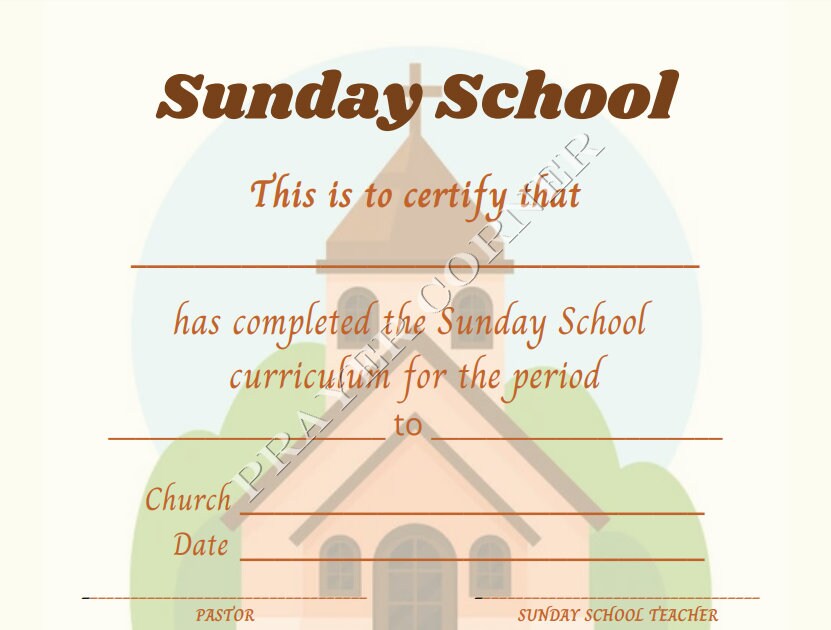 Editable Sunday School Certificate: Printable Church Gift (instant ...