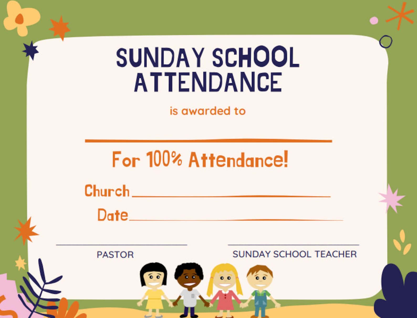 Editable Sunday School Attendance Certificate, Editable Church ...