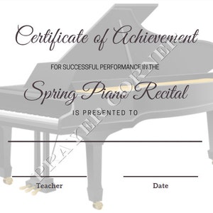 Editable Piano Recital Certificates: Music Award Gift (digital Download ...