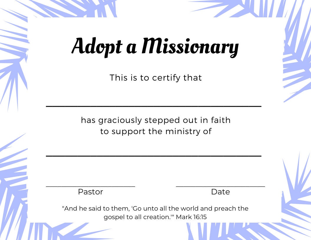 Editable Adopt a Missionary Printable Church Certificate 4 Colors ...