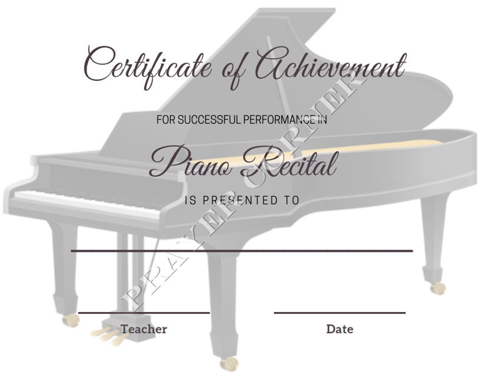 Editable Piano Recital Certificates, Music Certificates Editable, Gift ...