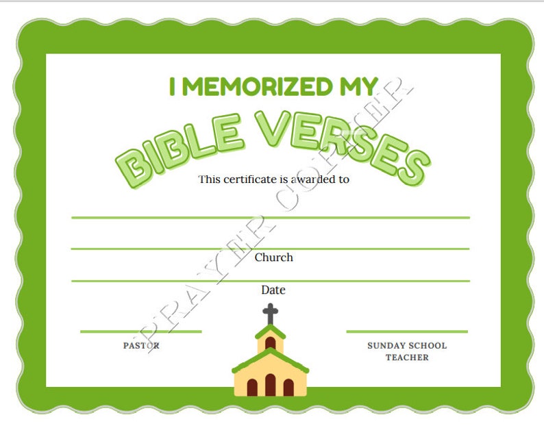 Editable Bible Verse Certificate: Sunday School Memorization (digital ...