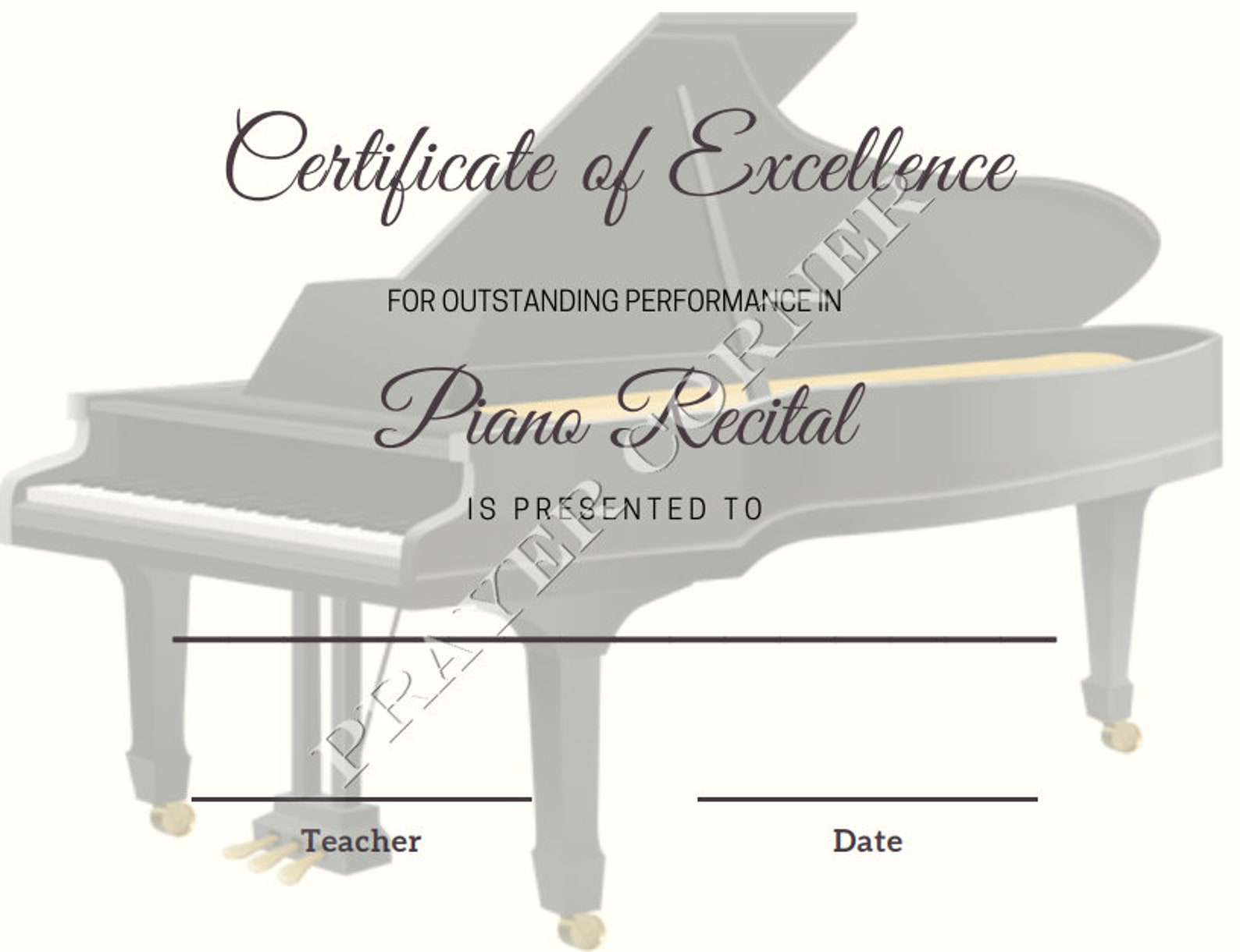 Editable Piano Recital Certificates, Music Certificates Editable, Gift ...