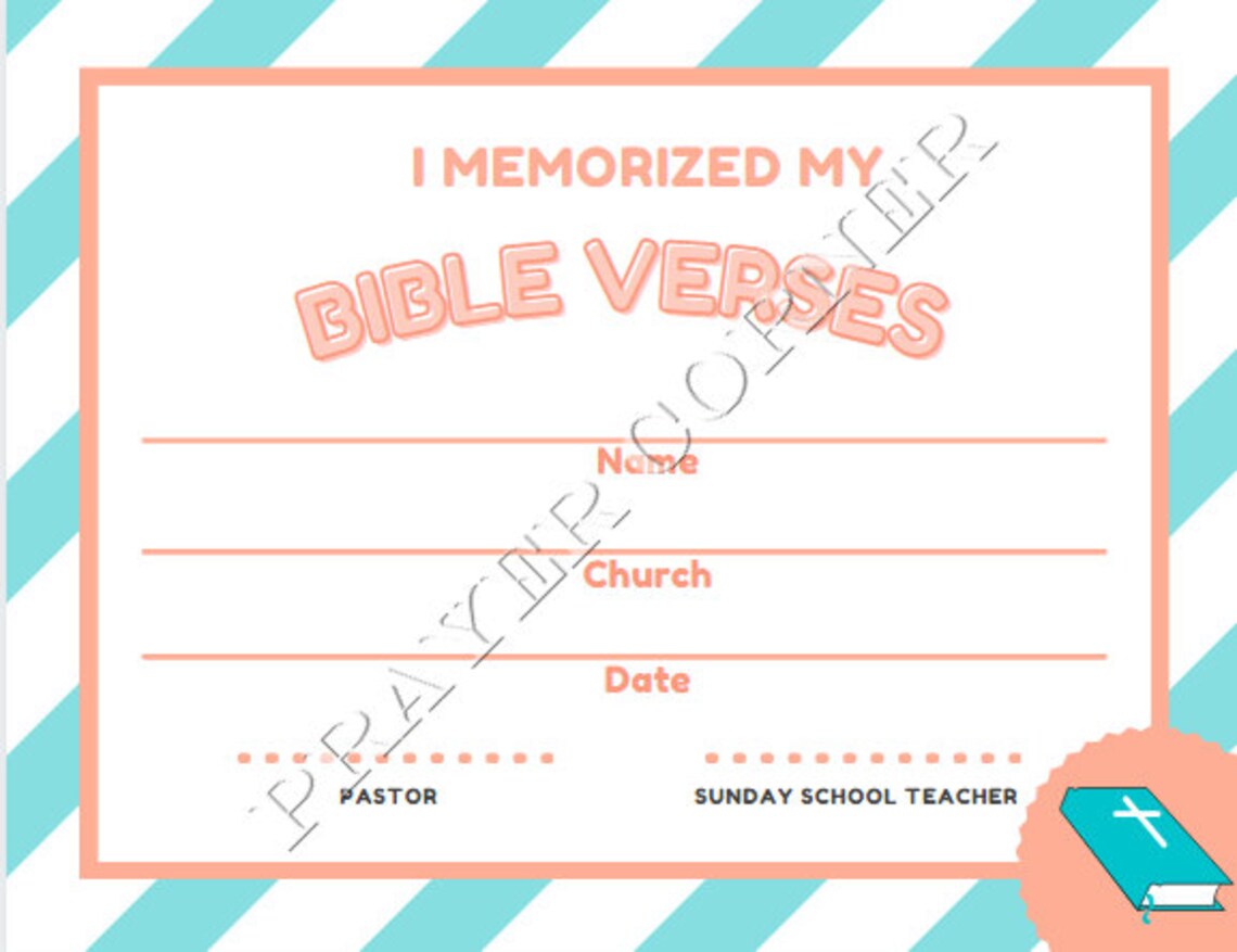 Editable Bible Memorization Certificate, Printable Sunday School ...