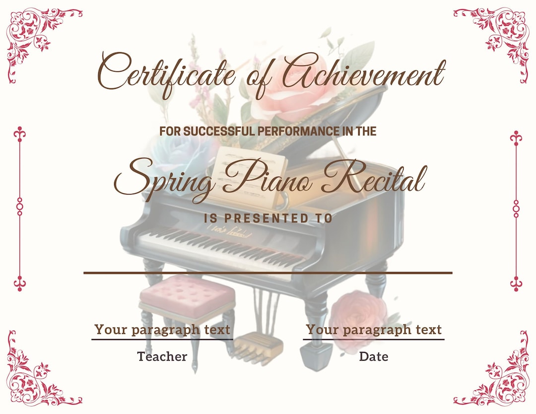 Editable Floral Piano Recital Certificates, Music Certificates Editable ...