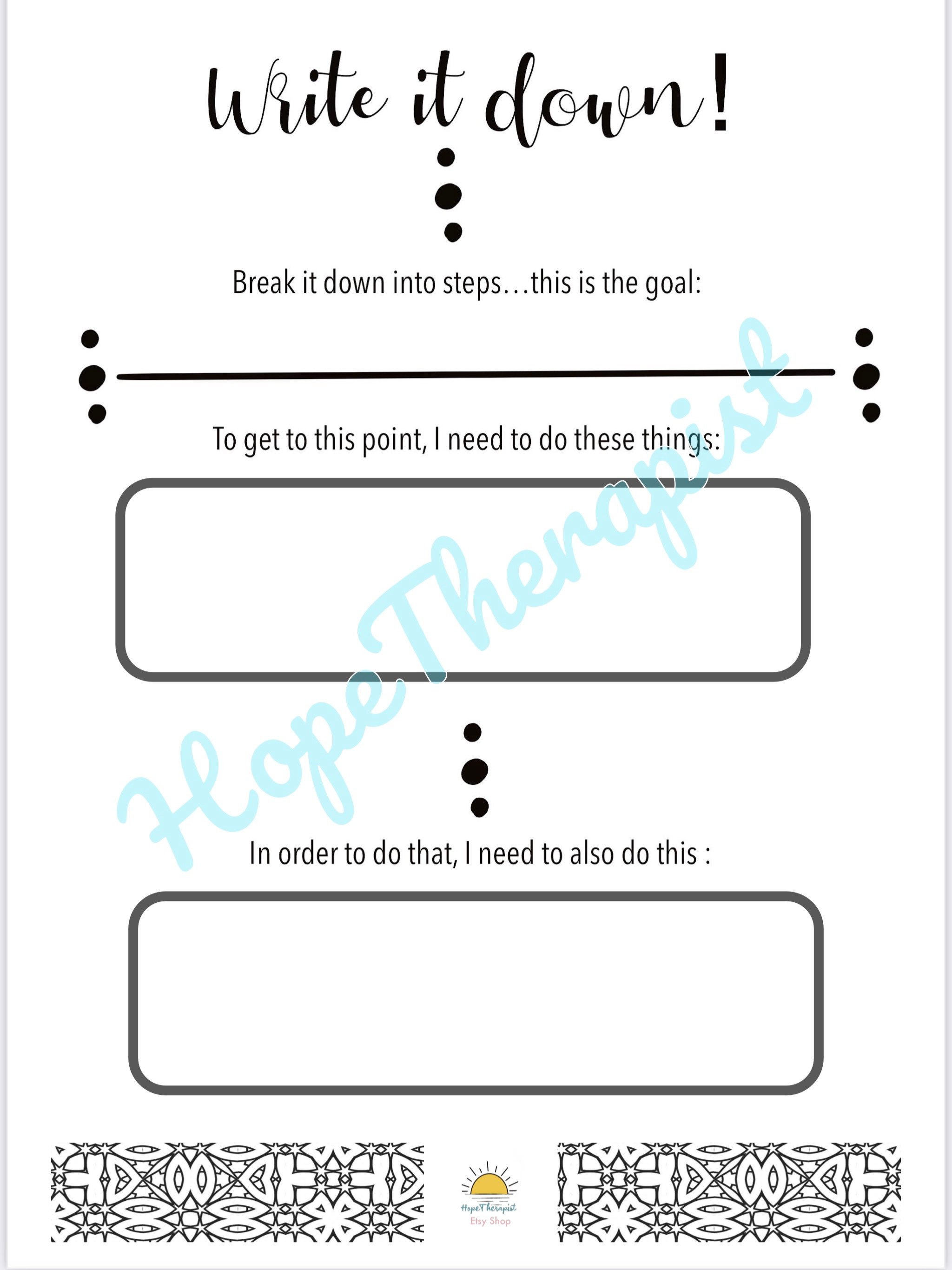 Therapy Worksheet Mental Health Worksheet Goal Worksheet | Etsy