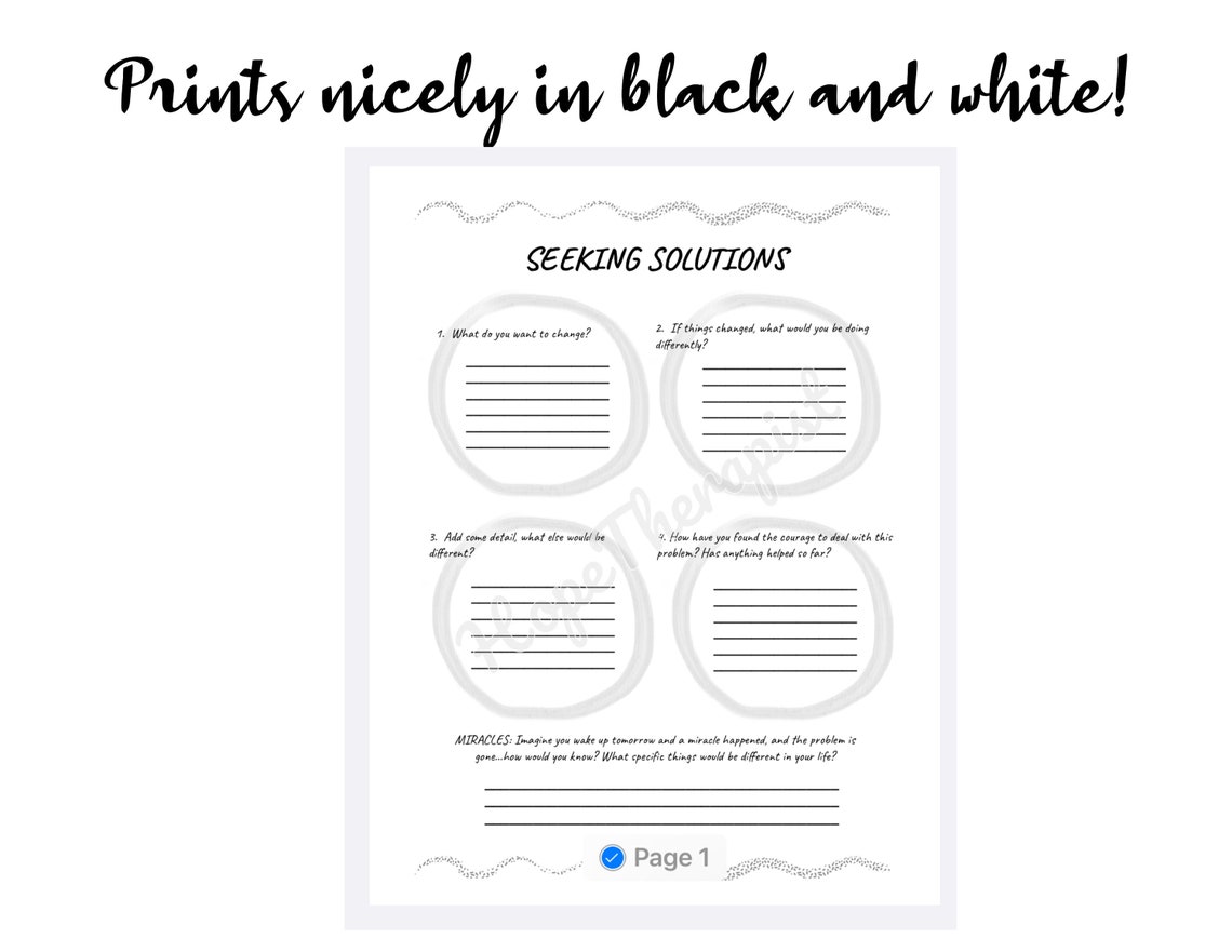 Solutions Worksheet Therapy Worksheet Mental Health - Etsy