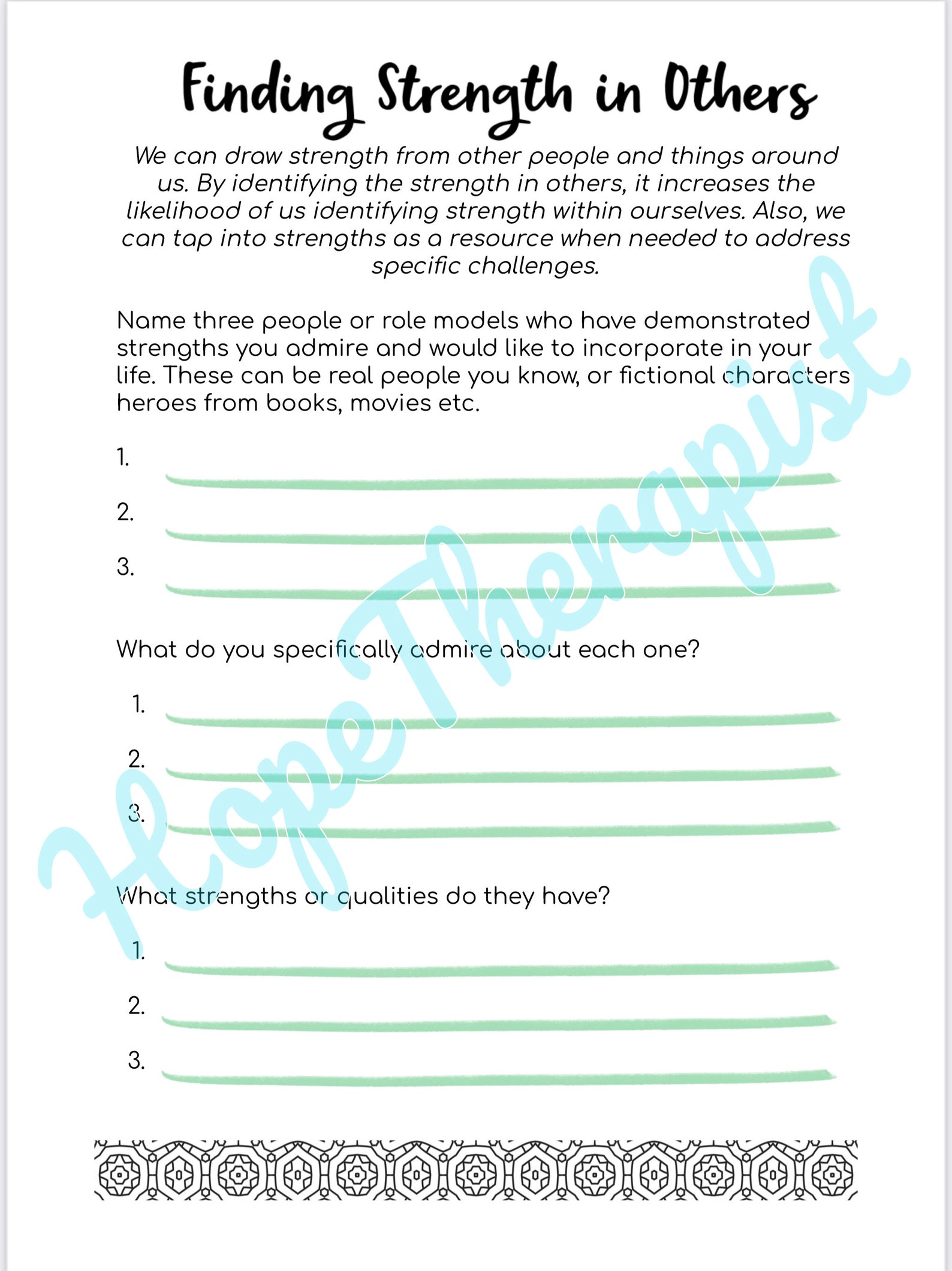 Strength-based Worksheets Therapy Worksheet Mental Health - Etsy