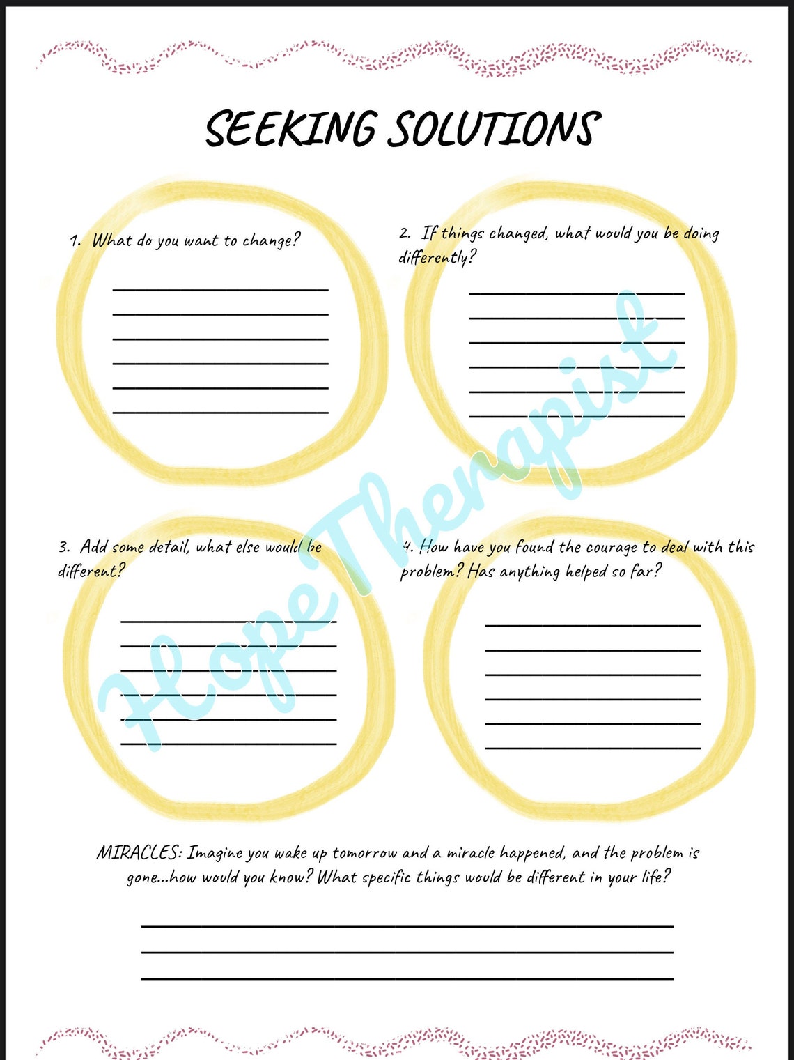 Solutions Worksheet Therapy Worksheet Mental Health - Etsy