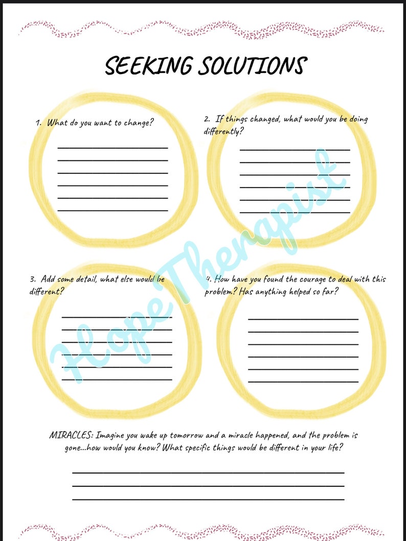 Solutions Worksheet Therapy Worksheet Mental Health - Etsy
