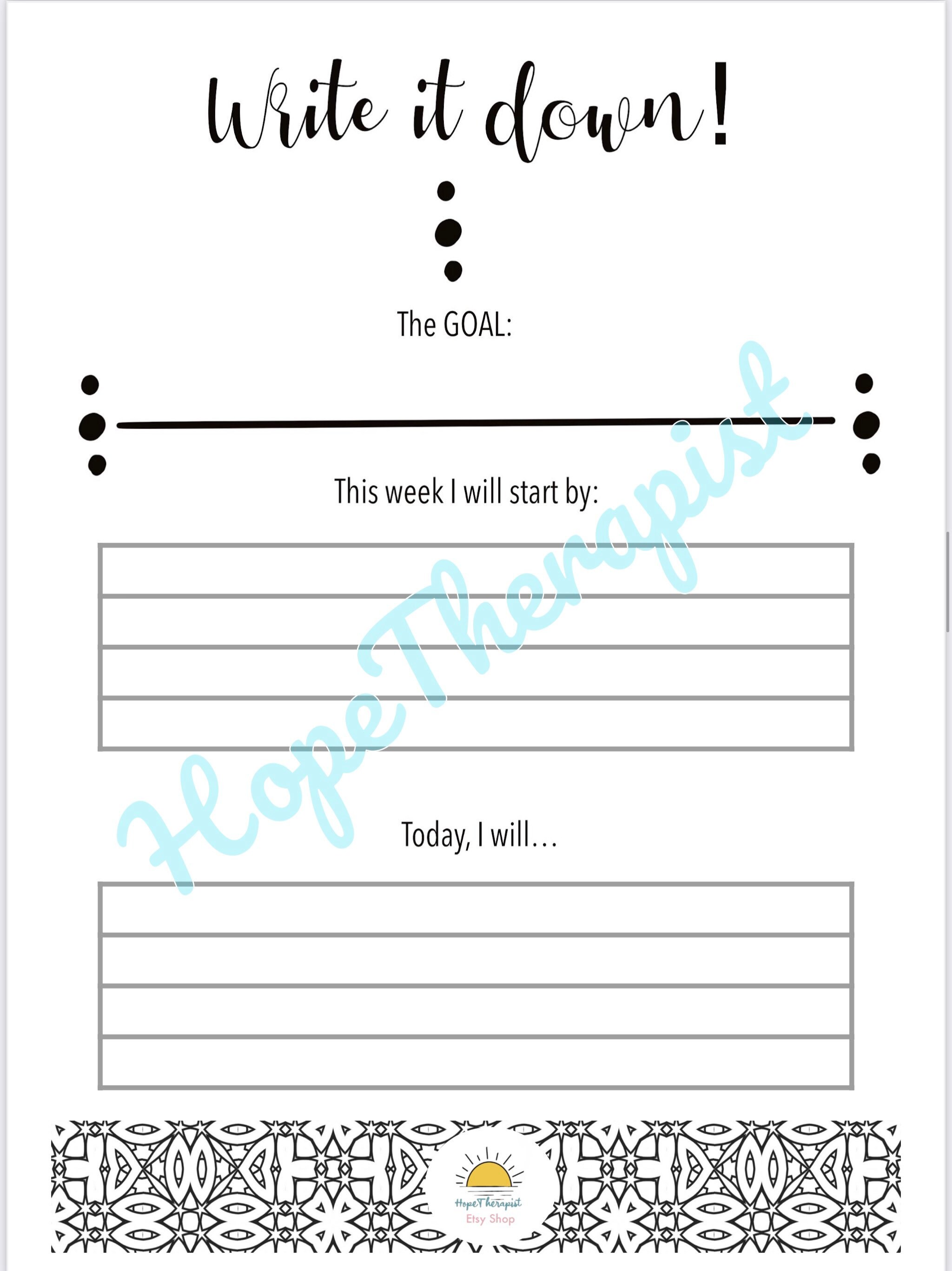 Therapy Worksheet Mental Health Worksheet Goal Worksheet | Etsy