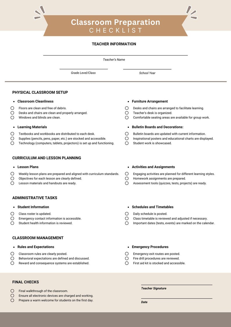 Teacher Checklist - Etsy