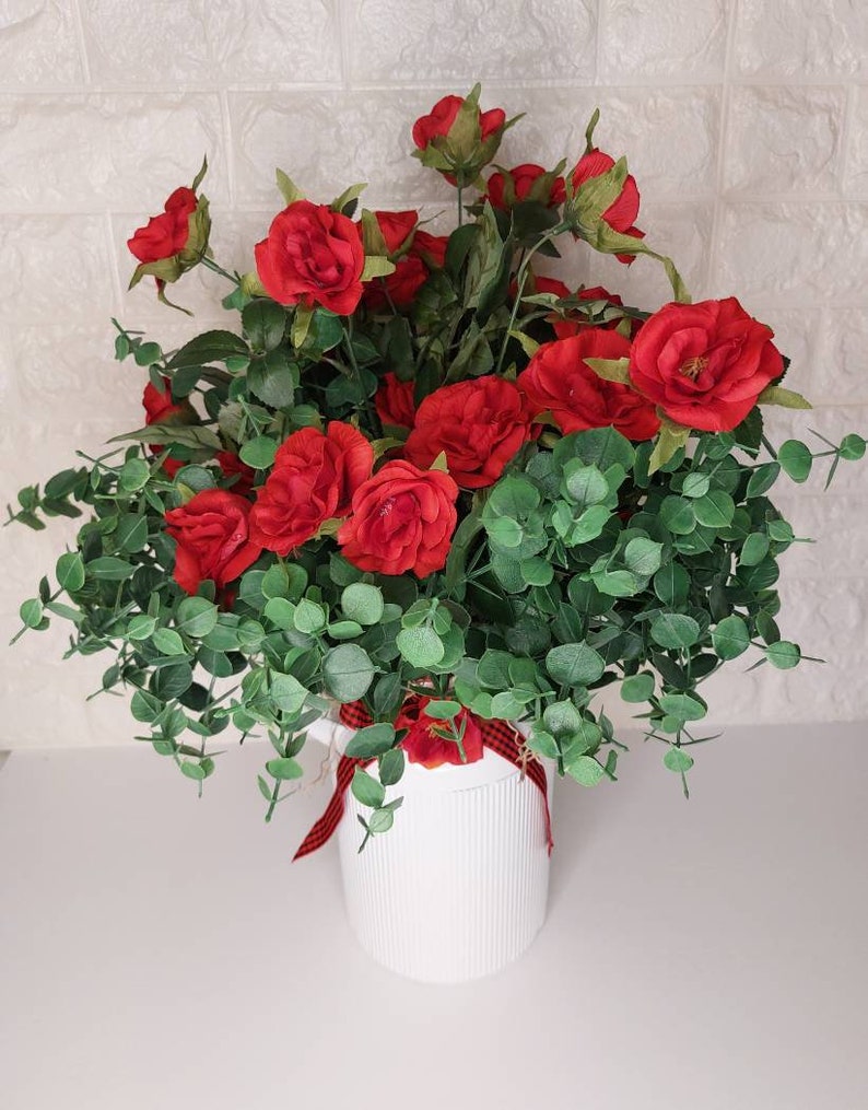 Red Rose Centerpiece Farmhouse Decor Metal Pitcher Modern - Etsy