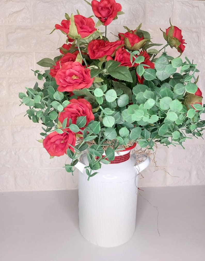 Red Rose Centerpiece Farmhouse Decor Metal Pitcher Modern - Etsy