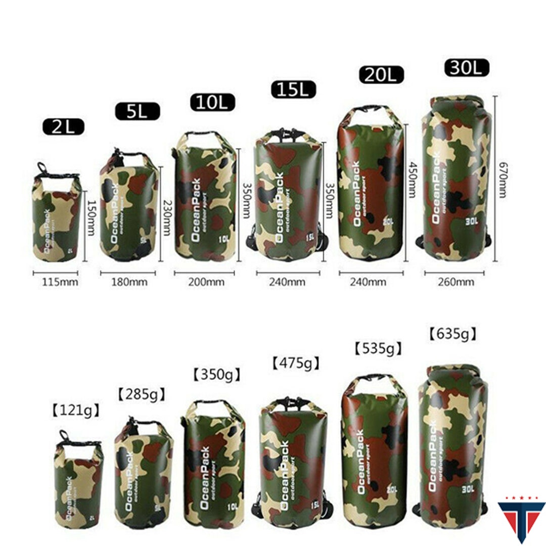 Waterproof Dry Bag - Green Camo - Storage Dry Bags - Kayaking, Fishing ...