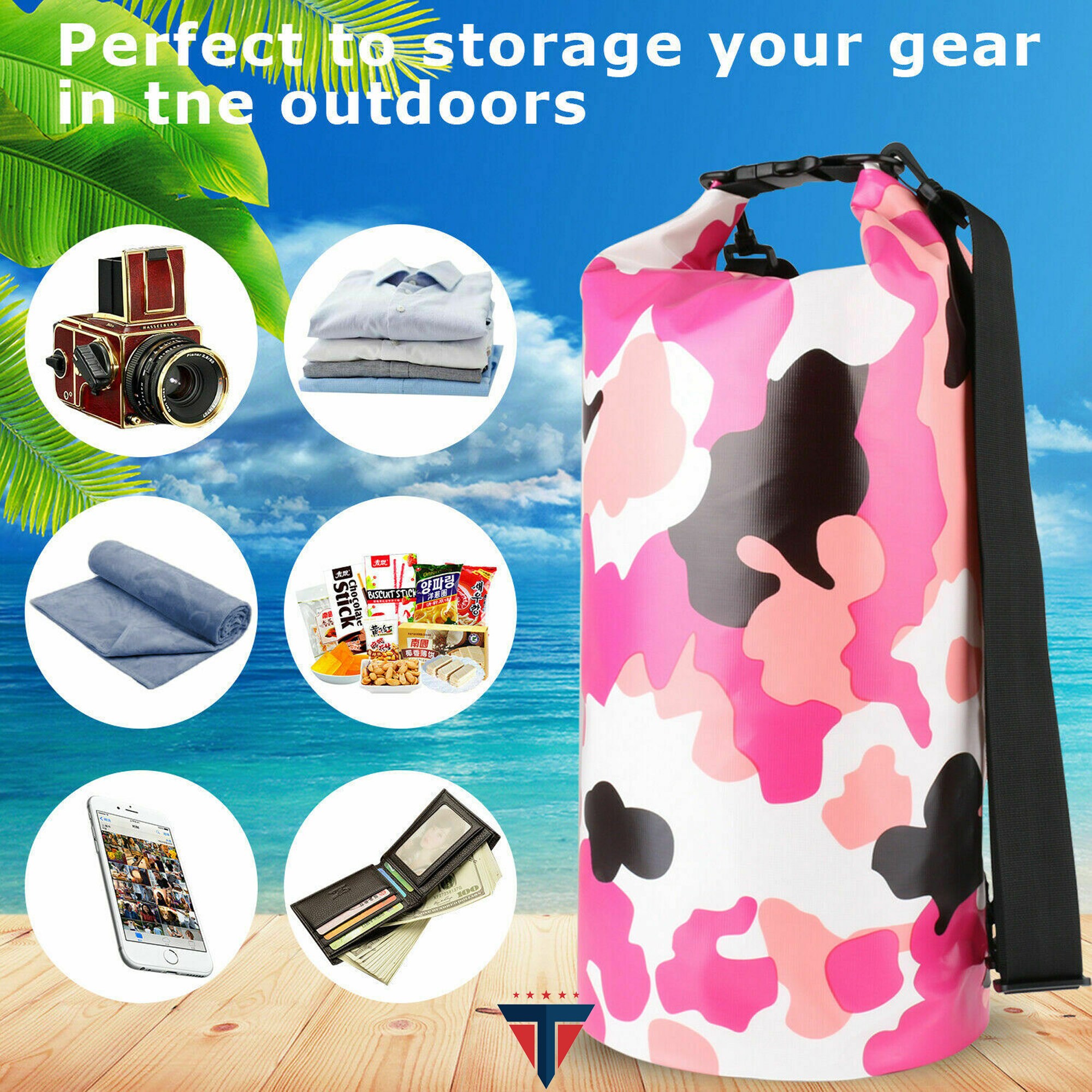 Waterproof Dry Bag Pink Camo 10L Storage Dry Bags Kayaking, Fishing ...