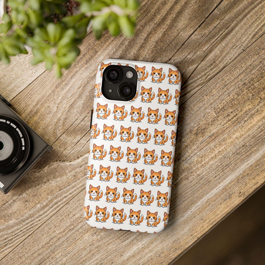 Cute Kawaii Orange Tabby Cat Phone Case, Adorable Cartoon Cat Design ...