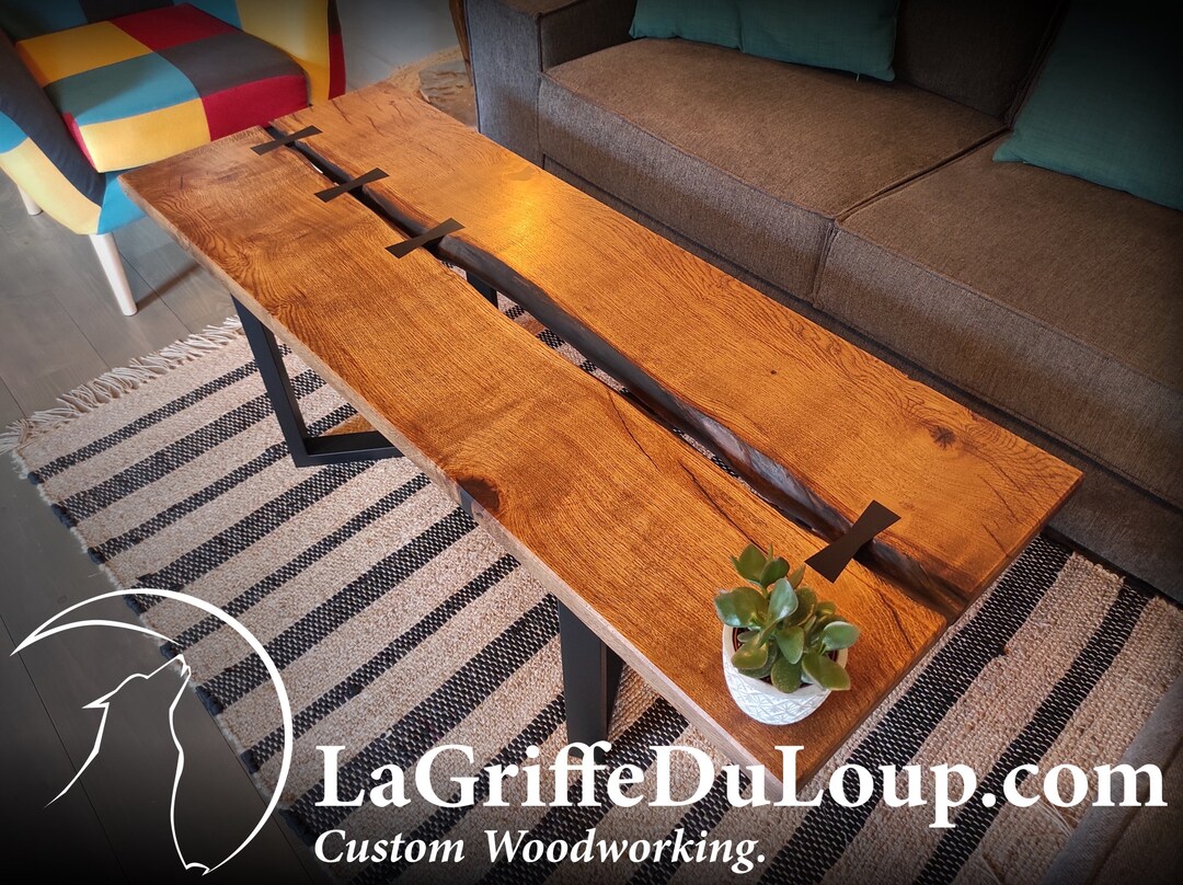 Solid Oak Coffee Table With Inverted Live Edge Edges and Ebony ...