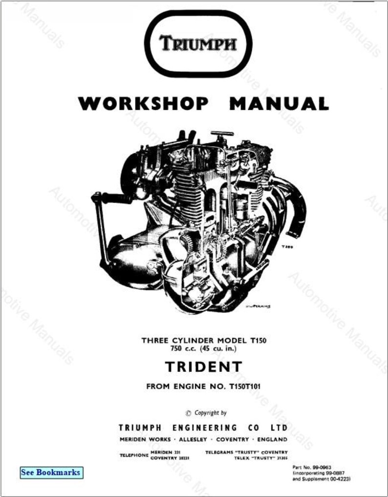 Triumph Trident T150 Workshop Service Manual 1969-1973 - Etsy