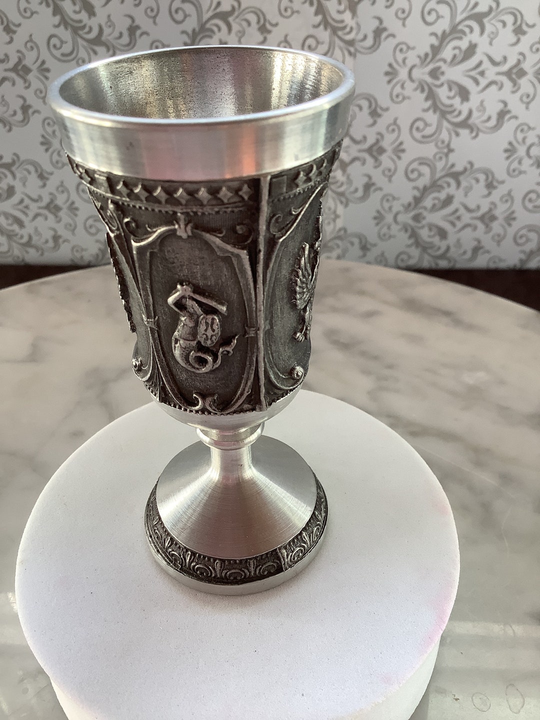 Vintage Poland Pewter Cup, Stemmed Liquor Stein, Beverage Cup, Poland ...