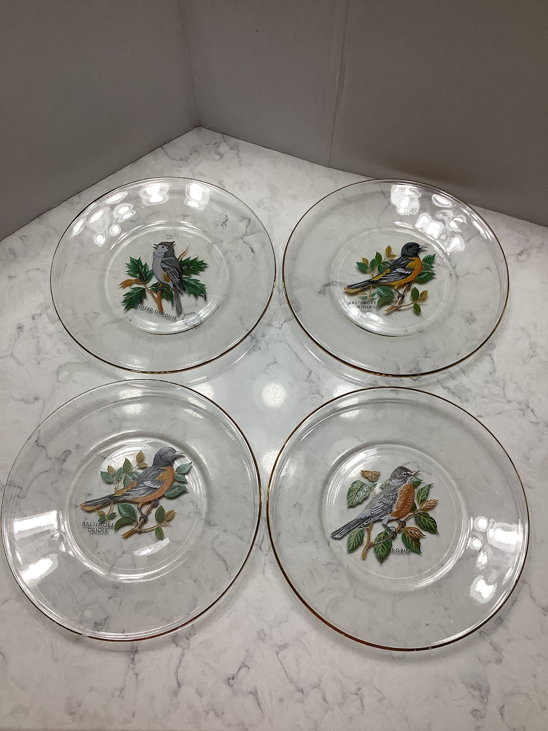 Vintage Songbird Gold Trim 8” Plates ~ 4 Available - Etsy