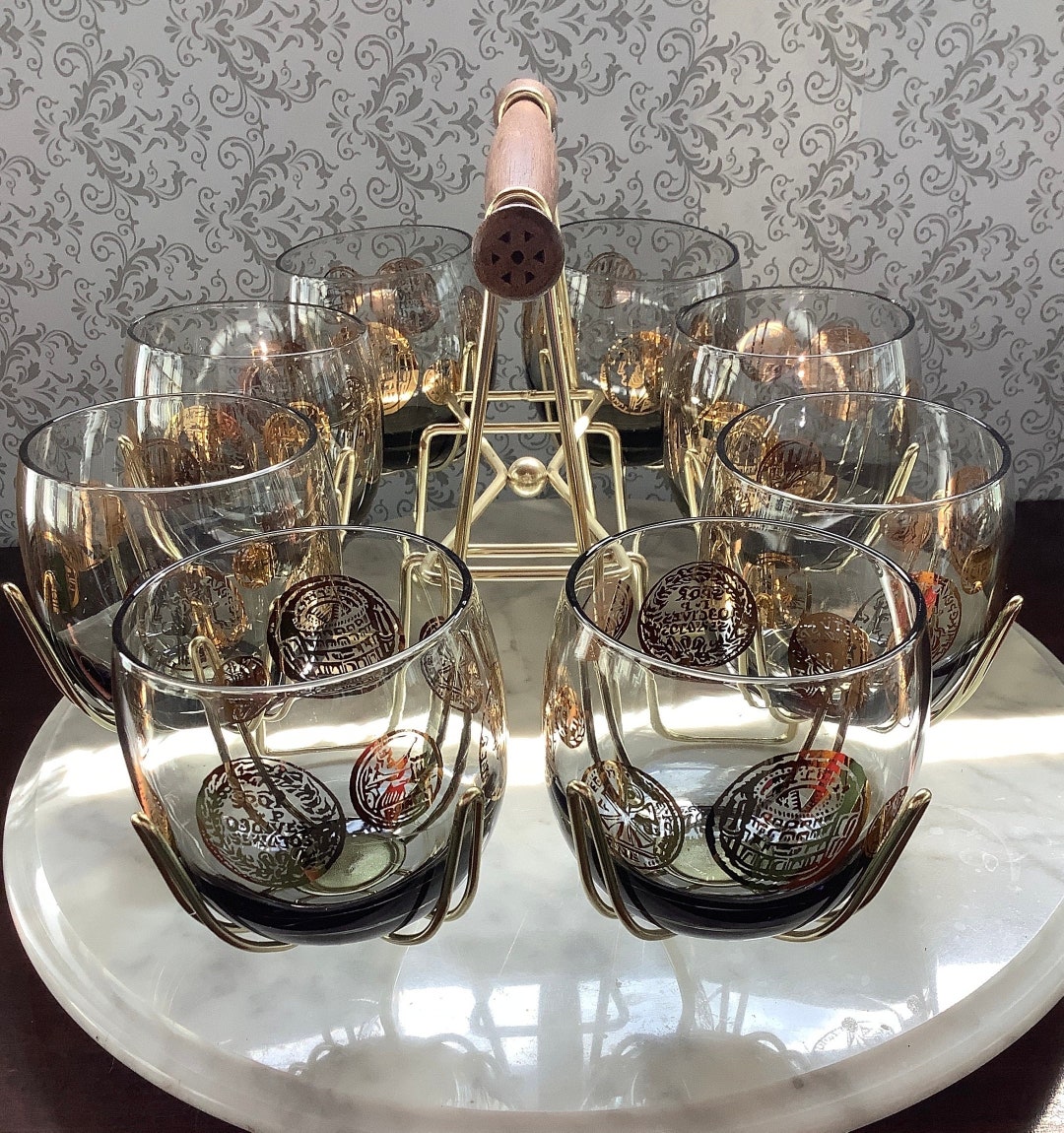 Federal Glass Gold Coin Roma Roly Poly Rock Glasses, Set of 8 Roly Poly ...