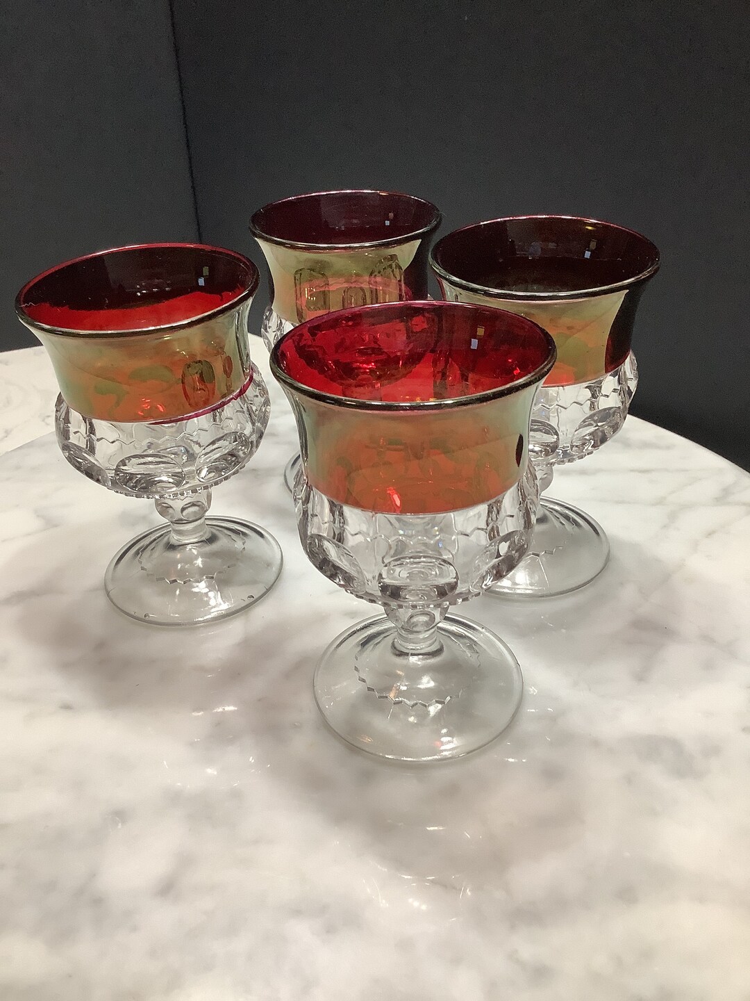 Vintage Indiana Glass Kings Crown Cranberry Flash Thumbprint Glass ...