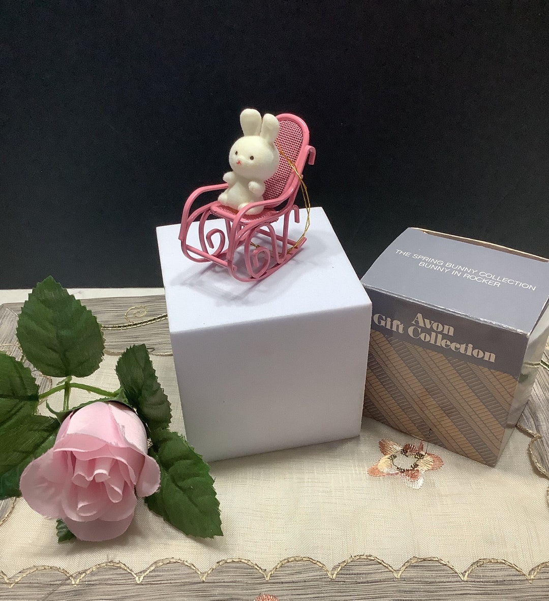 Vintage Avon Spring Bunny Collection, Fuzzy White Bunny in Pink Rocker ...