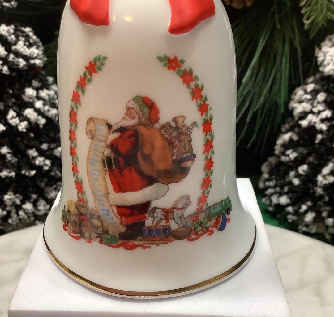 Vintage AVON Porcelain Christmas Bell, Santa Claus Checking His List ...