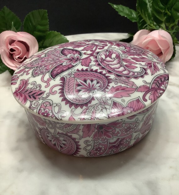 Vintage Royal Crown Porcelain Trinket Box: Pink Paisl… - Gem