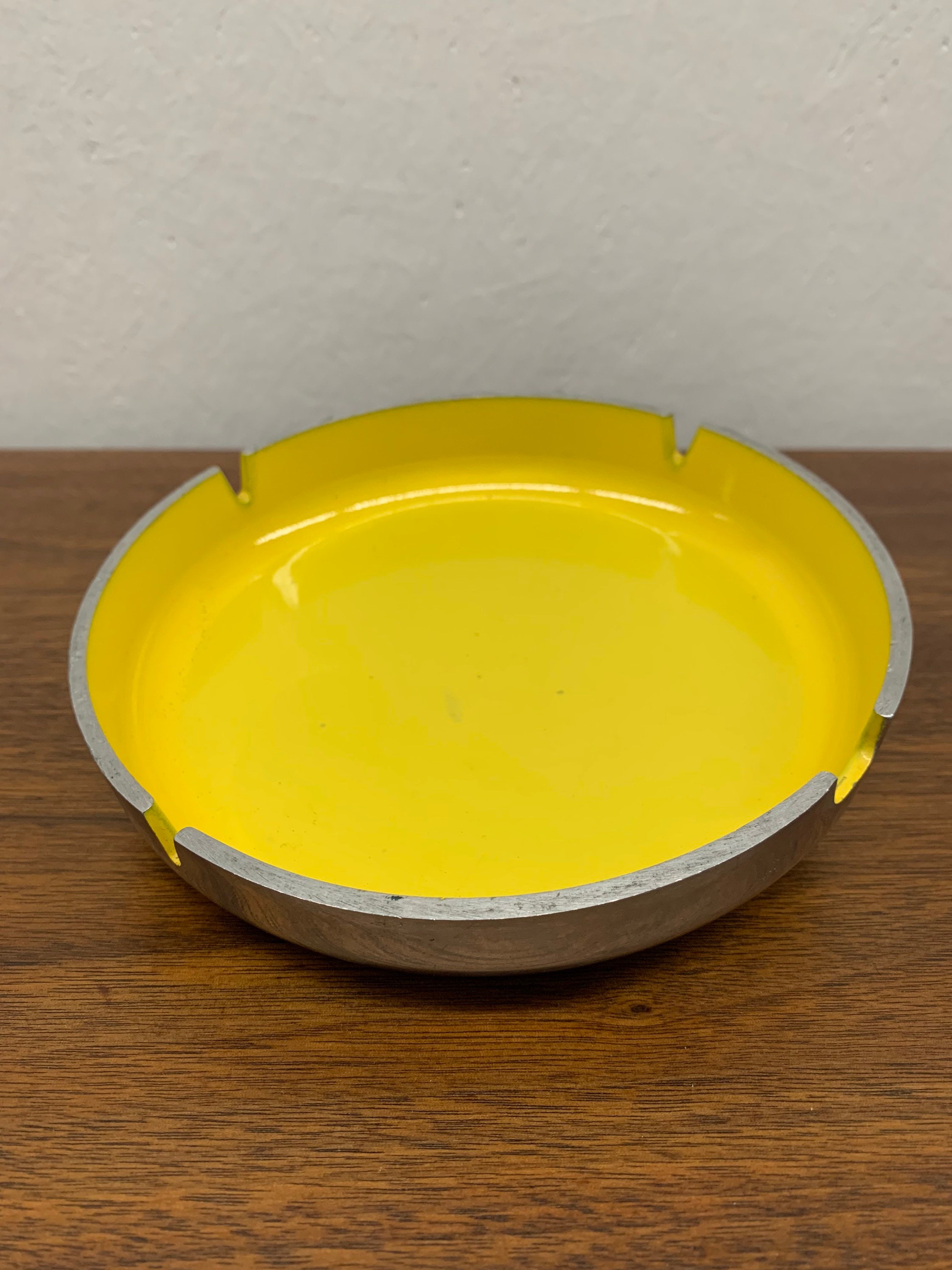 Vintage Aluminum & Yellow Enamel Ashtray - Etsy