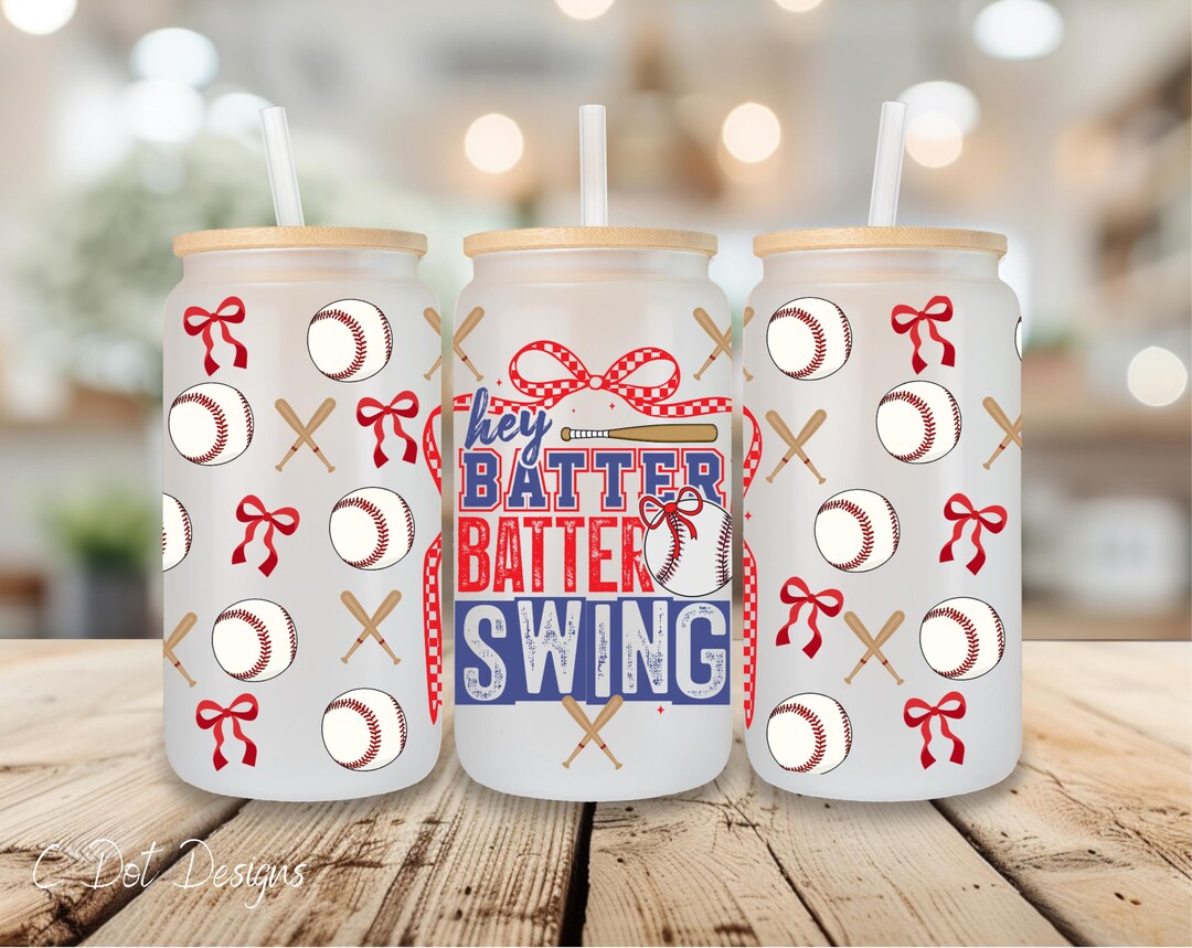 Hey Batter Batter Swing UV DTF Wrap - 16oz Glass Can | Permanent ...