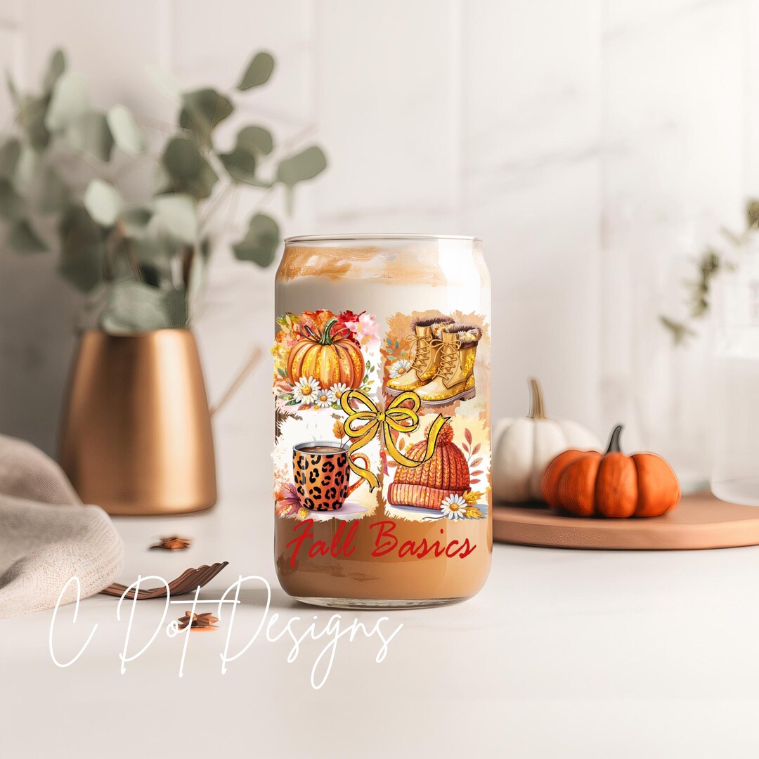 Fall Basics - Fall UV DTF Decal - Glass Can | Tumbler Decal | Coffee ...