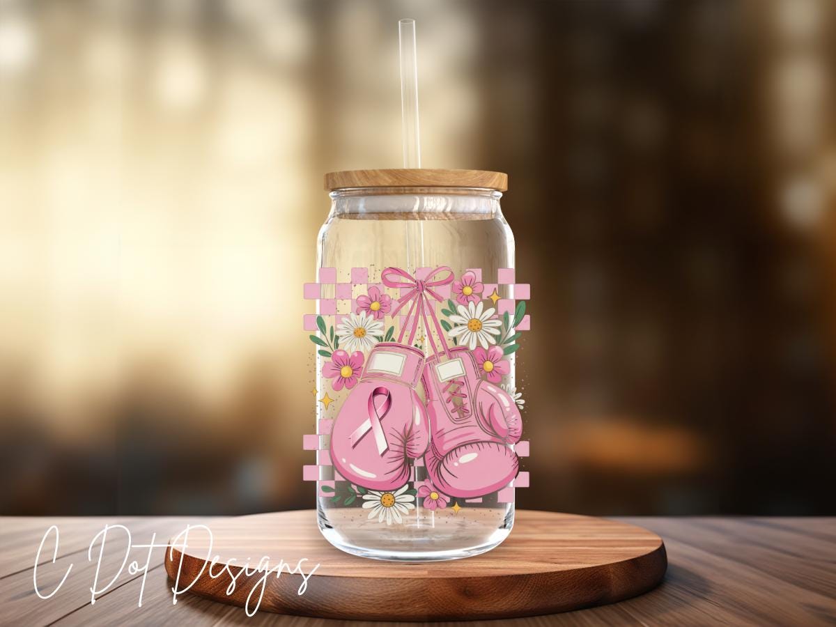 Breast Cancer Boxing Gloves - UV DTF Decal - Glass Can | Tumbler Decal ...