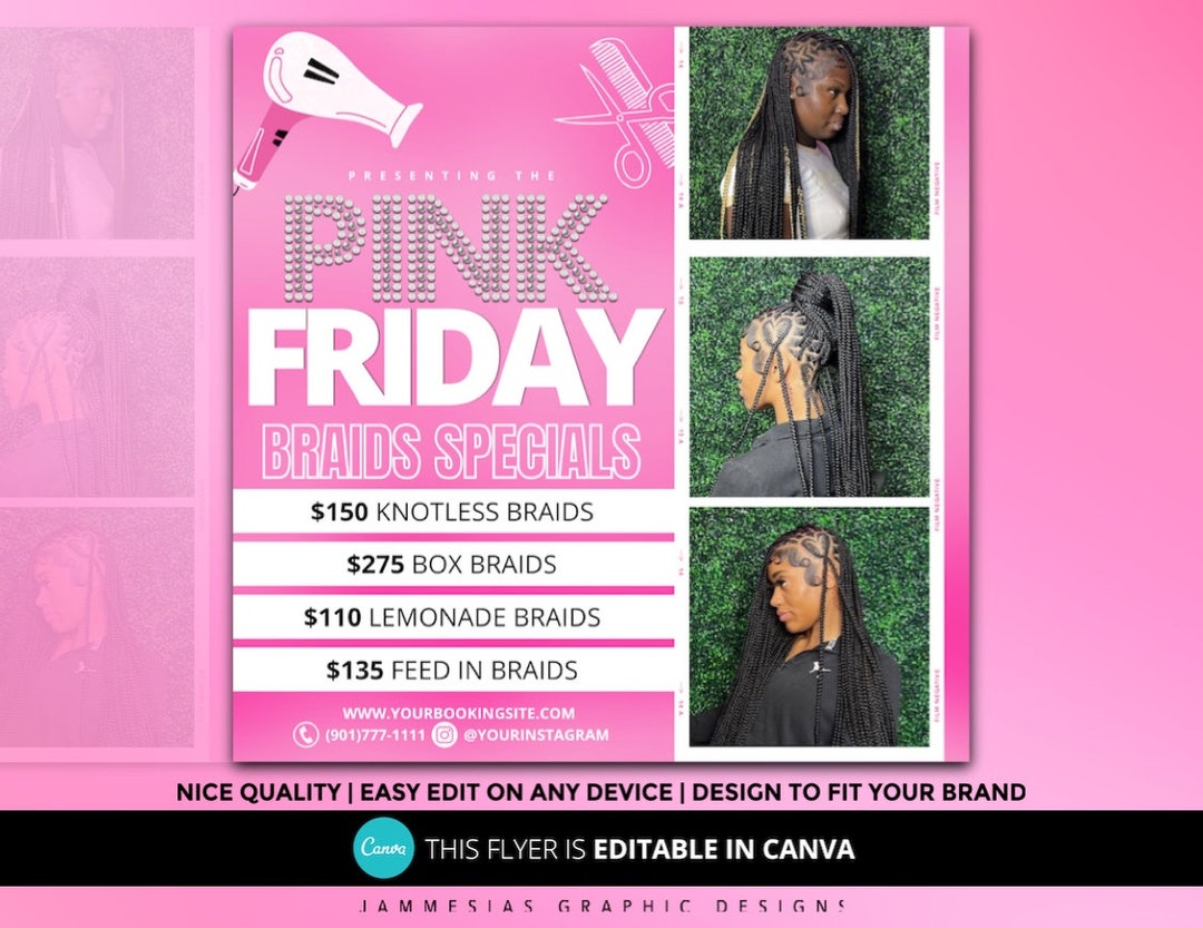 Pink Friday Flyer Pink Friday Braids Flyer Braids Flyer - Etsy