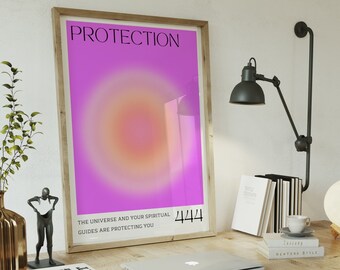 Angel Number 444, Spiritual Aura Poster, Colourful Art Print, Angel ...