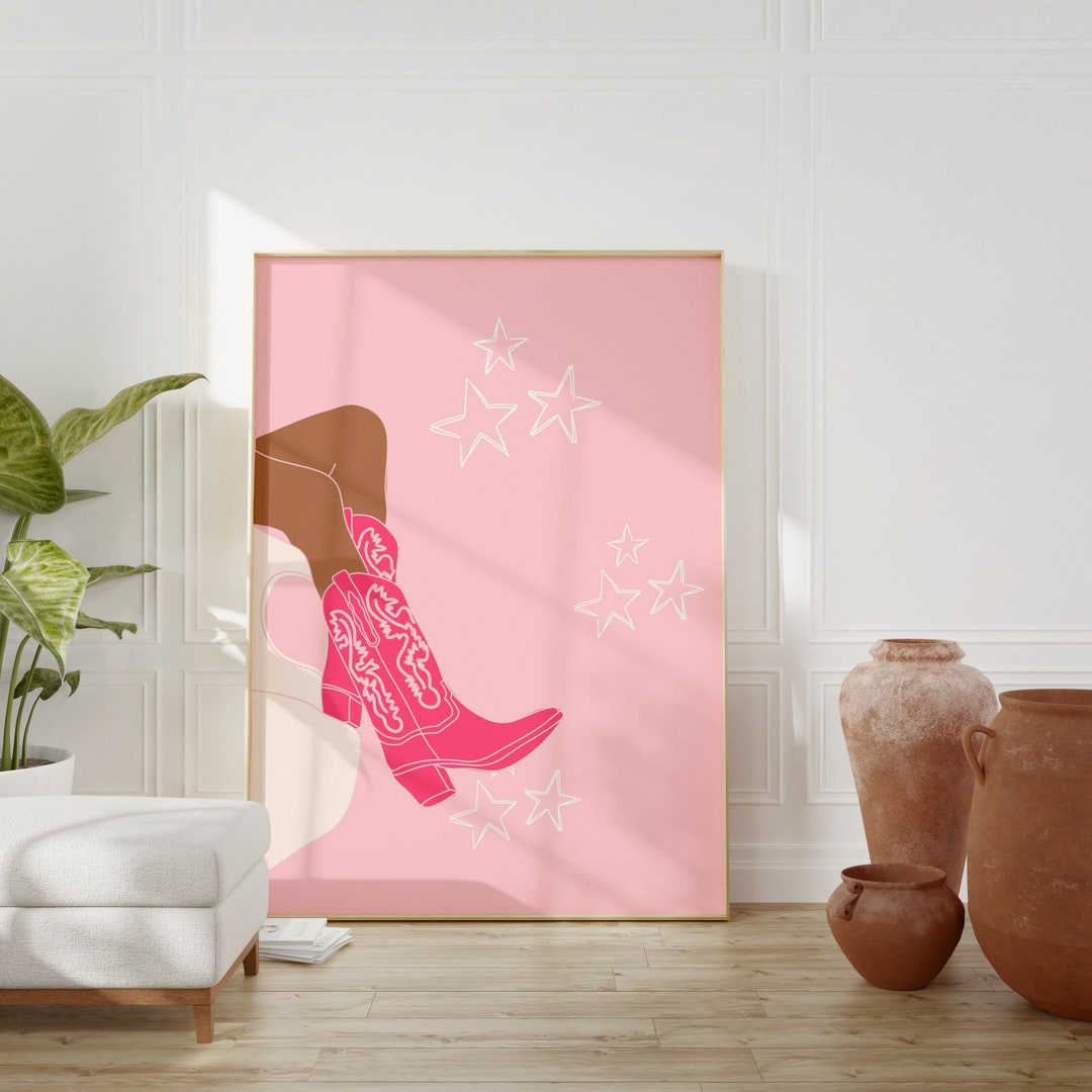 PINK COWBOY Boots Wall Printable Retro Style Poster Cowgirl Boots ...
