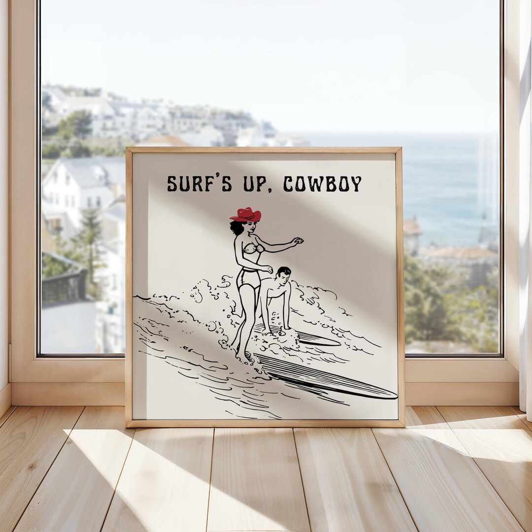 Surf's up Cowboy Print Coastal Cowgirl Print Retro Coastal Wall Art ...