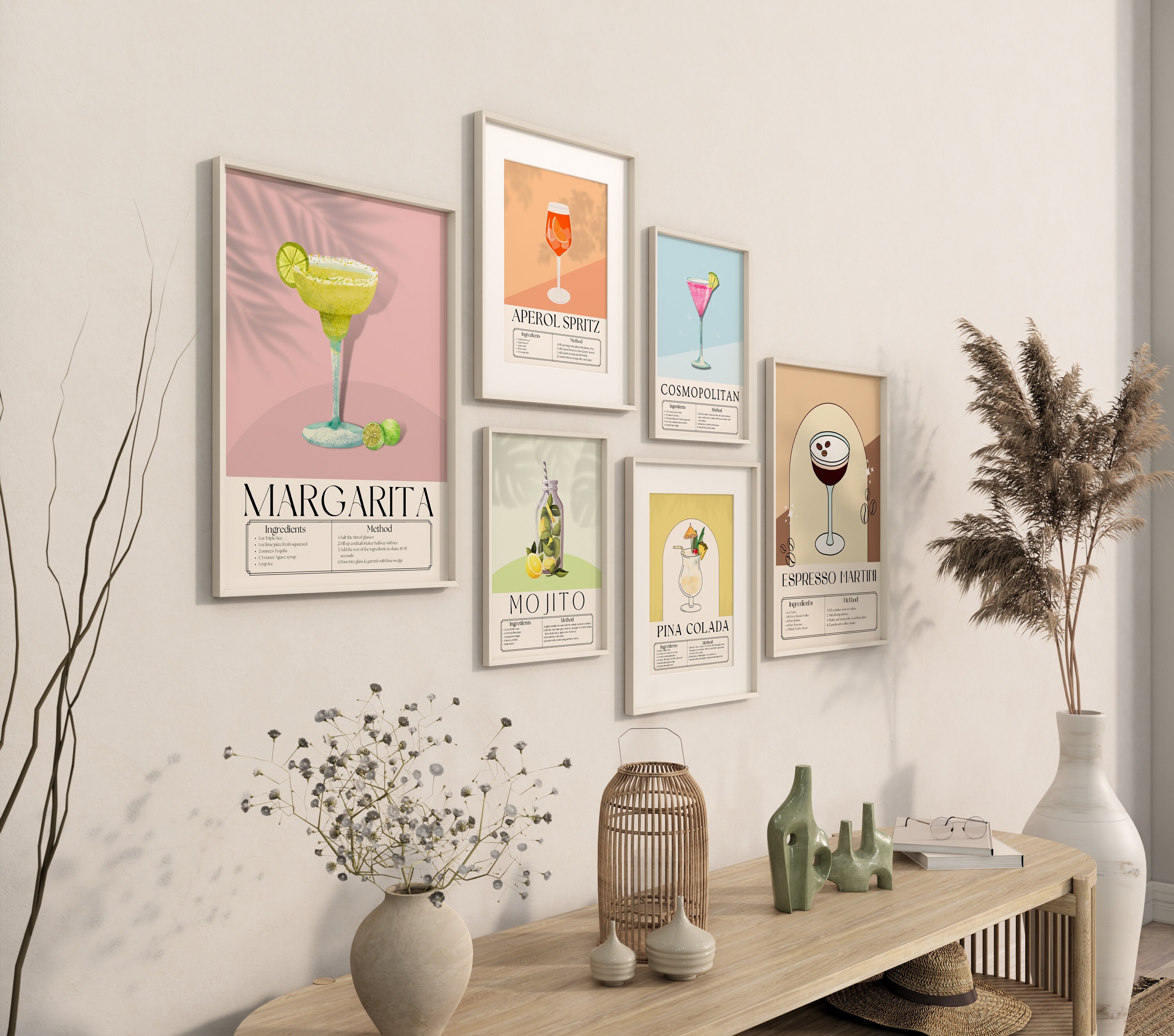 Cocktail Print Set of 6, Colorful Bar Cart Gallery Wall Set, Drinks ...