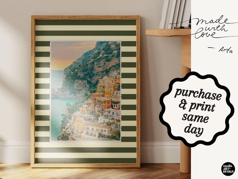 Vintage Coastal View of Positano Italy Postcard Digital Eclectic Wall ...