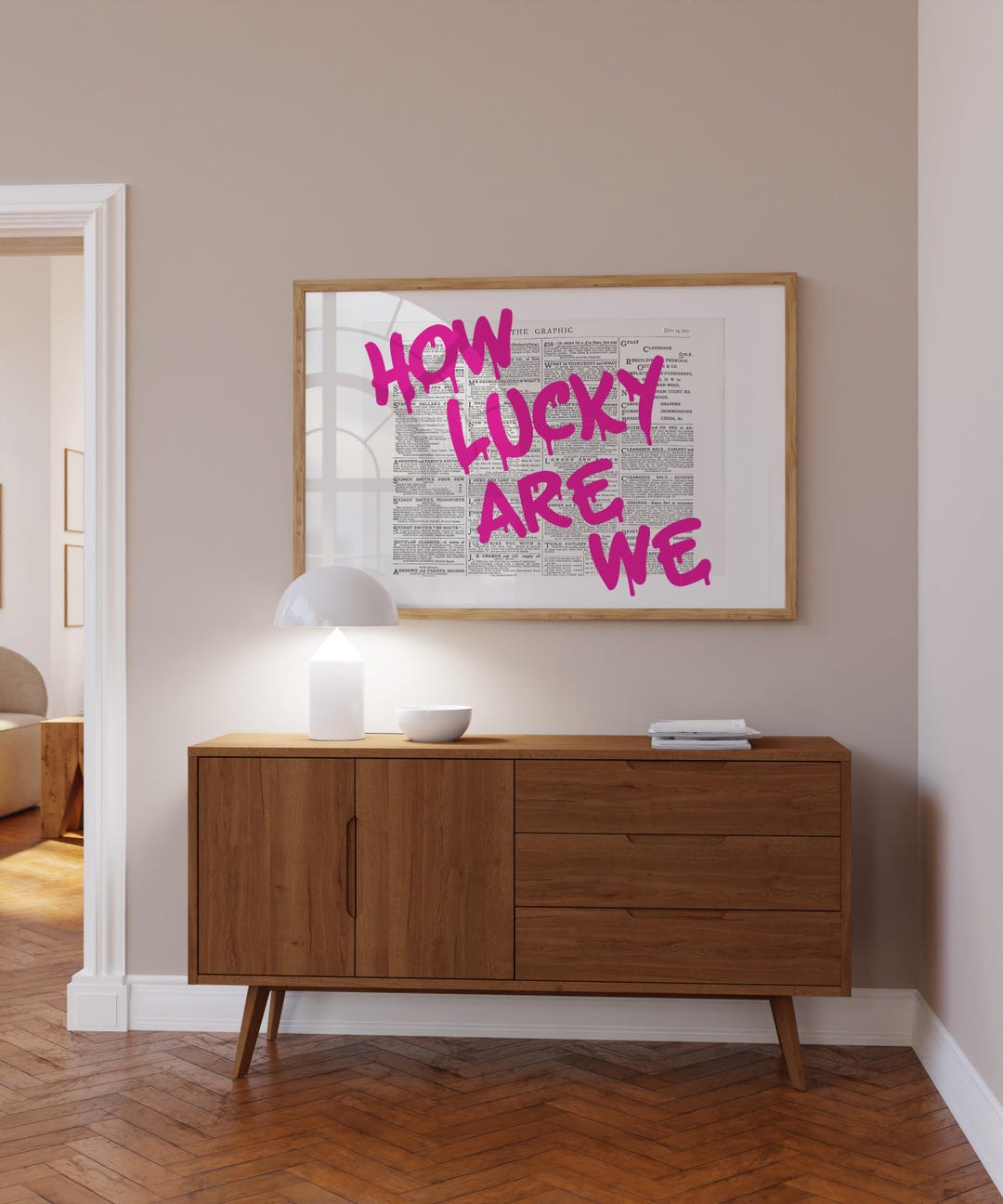How Lucky Are We Positive Quote Print: Vintage Retro Newspaper Wall Art ...
