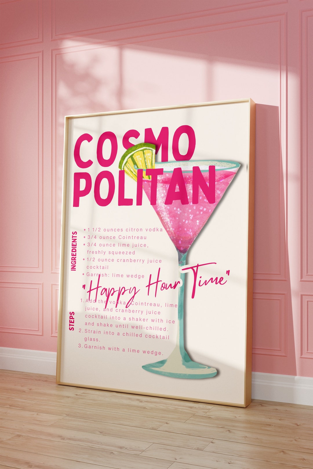 COSMOPOLITAN COCKTAIL Printable, Trendy Modern Kitchen Wall Art ...