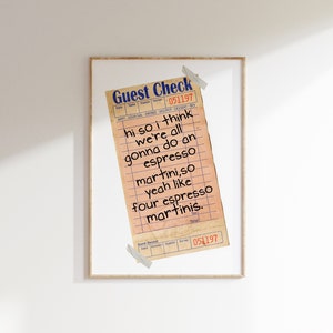 Trendy Retro Espresso Martini GUEST CHECK Receipt Guest Check Posterdorm Decortrendy Art ...